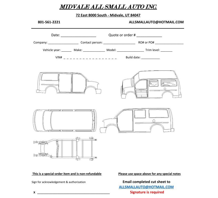 Full Size Van Cut Sheet ⋆ Midvale All Small Auto Inc.